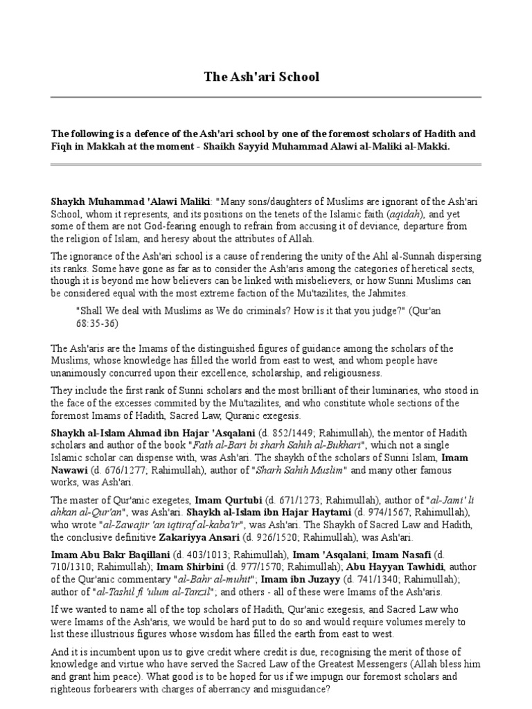 The Ash'ari School | PDF | Hadith | Sunni Islam
