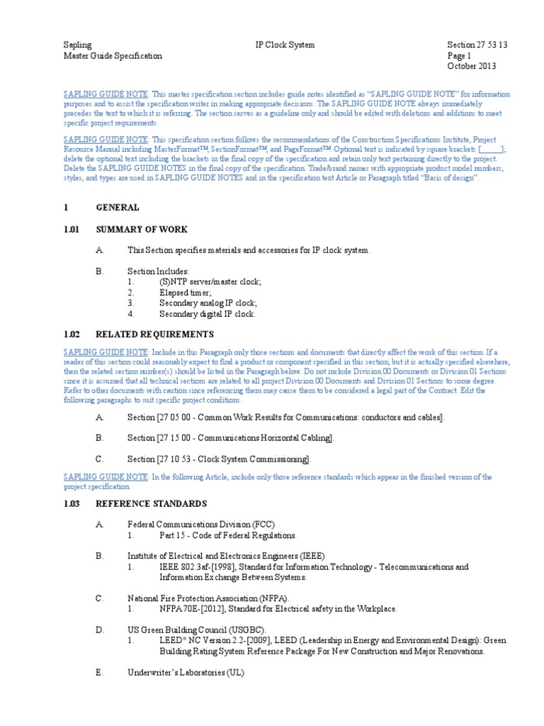 IP Clock System Engineering Spec | PDF | Specification (Technical Standard) | Leadership In ...