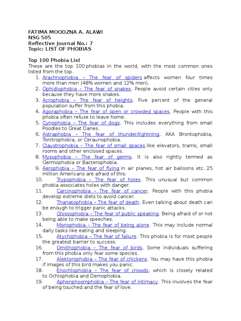 List of Phobias | PDF | Phobia | Mental Health