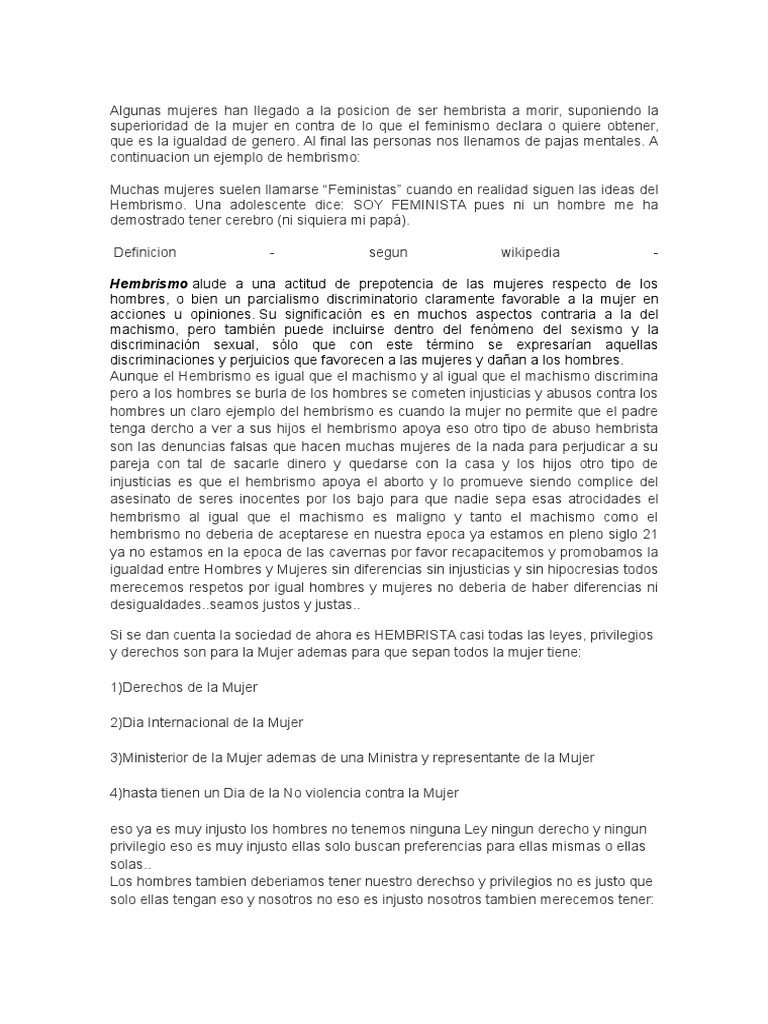 Hembrismo: La falsa igualdad del feminismo | PDF | Machismo | Mujer