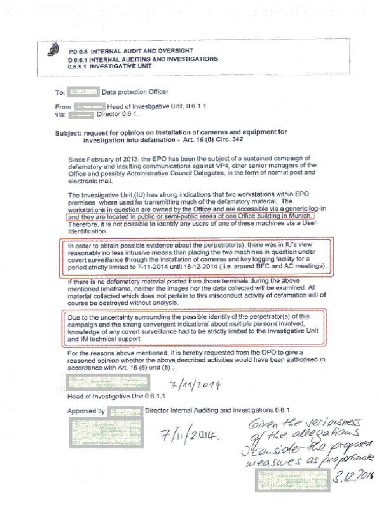 EPO 'Data Protection Officer' Authorizing Surveillance | PDF