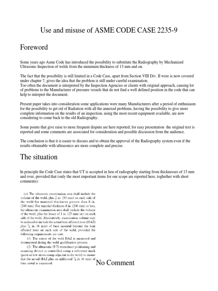 Use and Misuse of ASME CODE CASE 2235-9 Foreword | PDF