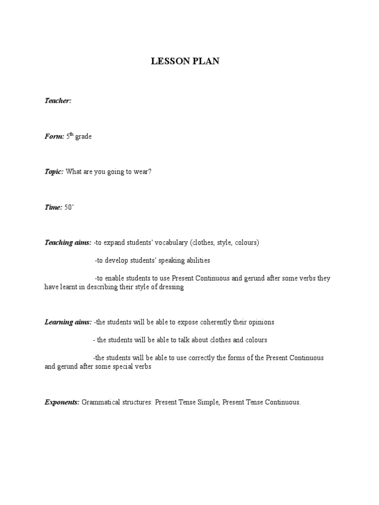 Lesson Plan 5 Clothes | PDF | Lesson Plan | Teaching