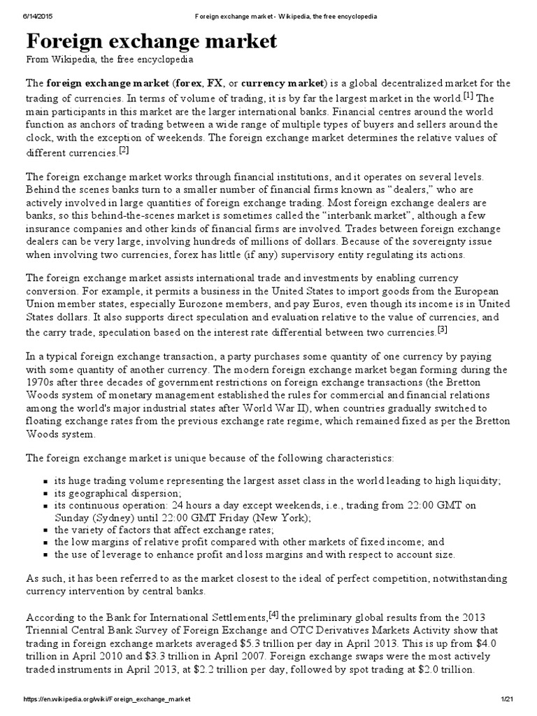 Foreign Exchange Market - Wikipedia, The Free Encyclopedia | PDF ...
