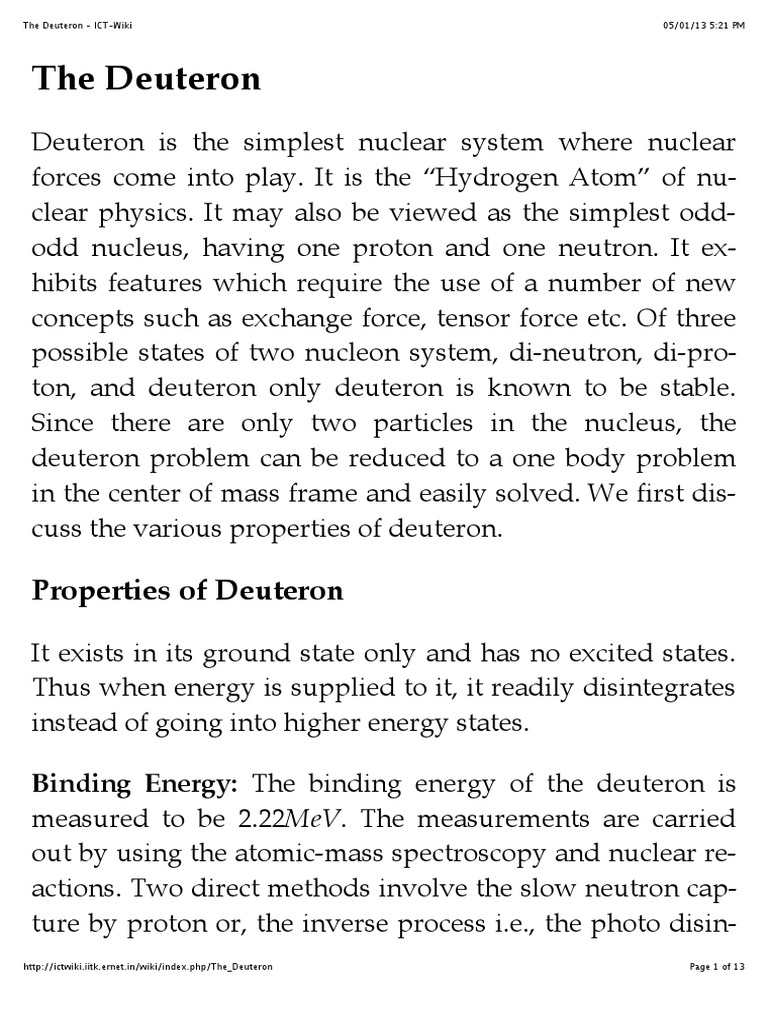 The Deuteron | PDF | Deuterium | Nuclear Physics