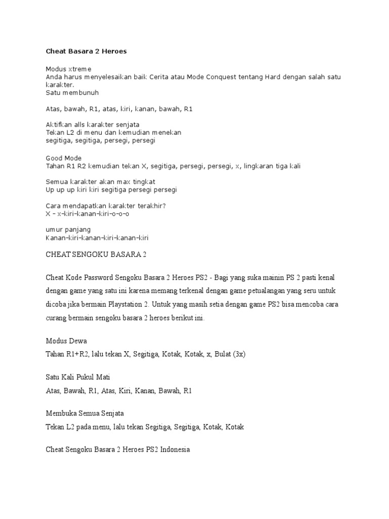 Cheat Basara 2 Heroes | PDF | Game & Aktivitas