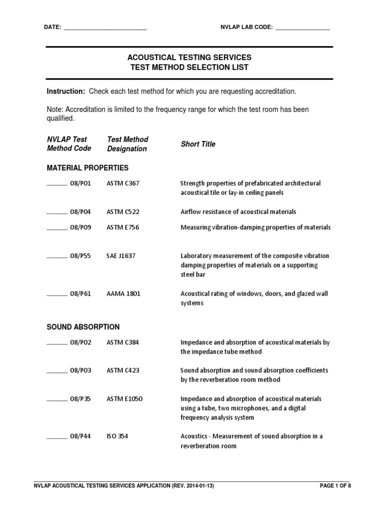 Acoustical Testing Services Application | PDF | Acoustics | Noise