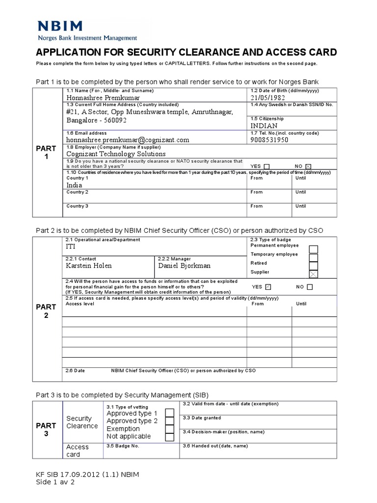 Security Clearance Application Form | PDF | Public Key Certificate ...