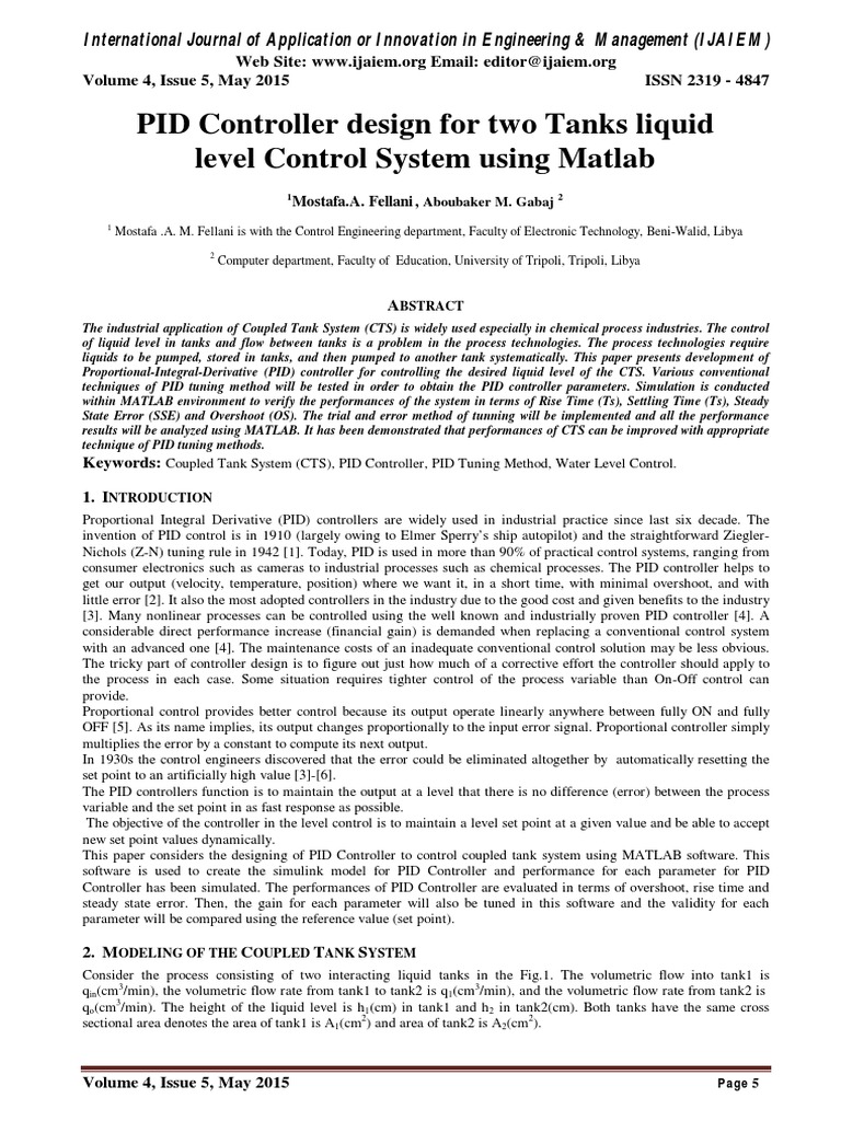PID Controller Design For Two Tanks Liquid Level Control System Using ...