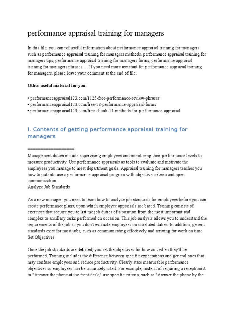 Performance Appraisal Training For Managers | PDF | Performance ...