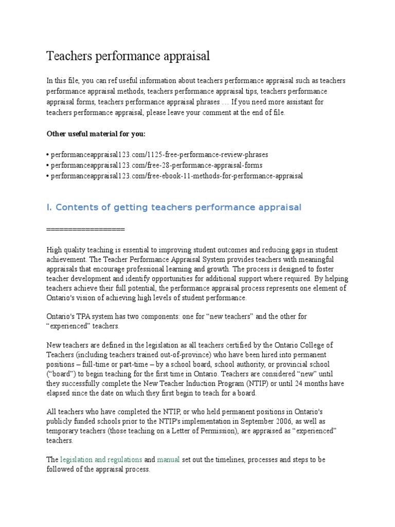 Teachers Performance Appraisal | PDF | Performance Appraisal | Teachers