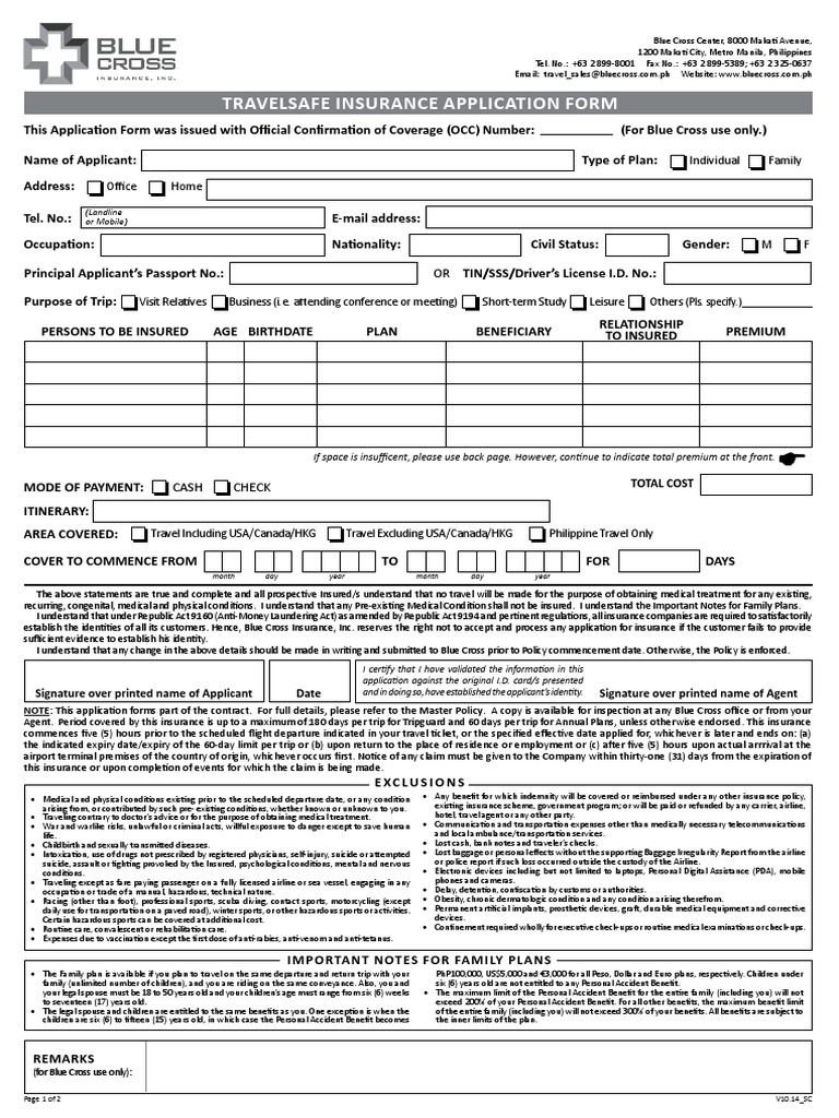 Travel Insurance Application Form | PDF | Identity Document | Insurance