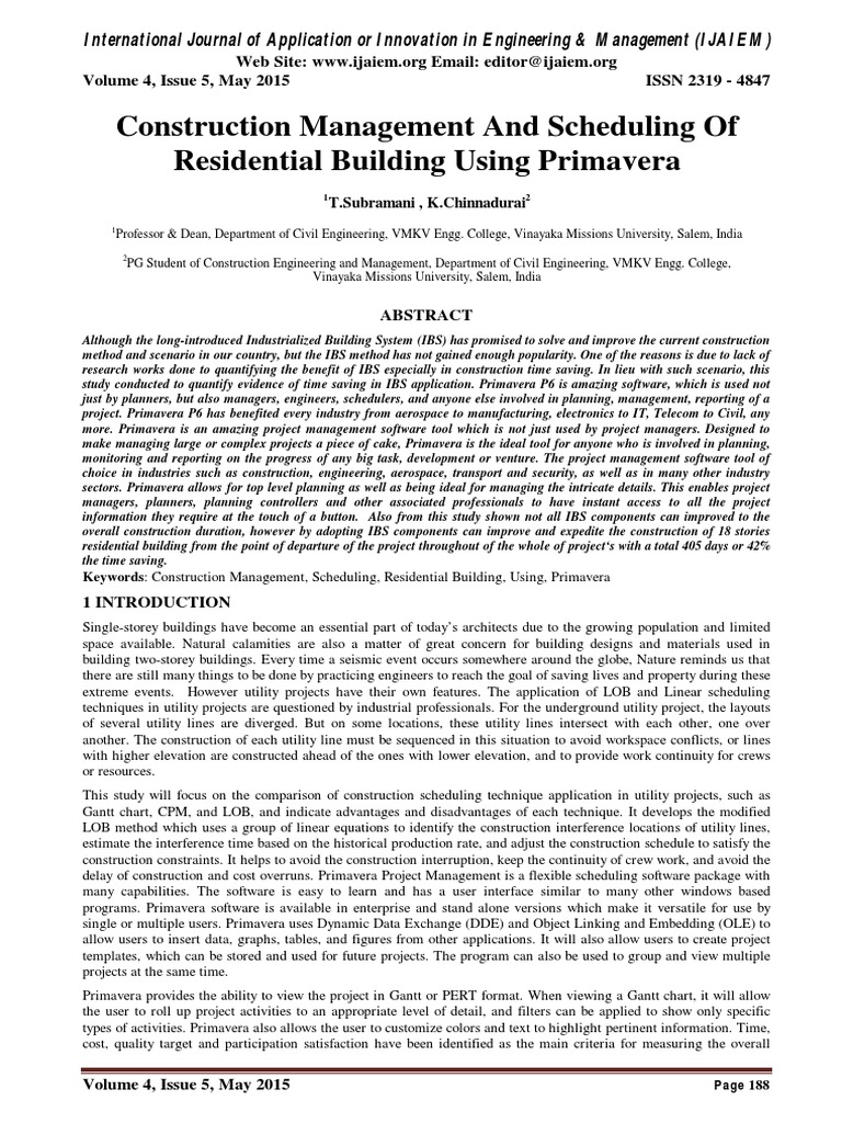 Time-Saving in IBS Construction Using Primavera | PDF | Project ...