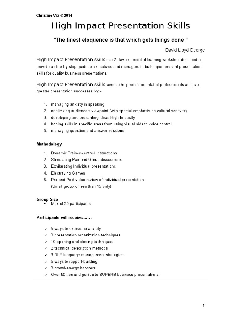 High Impact Presentation Skills | PDF | Neuro Linguistic Programming ...