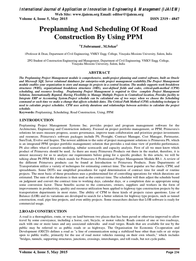 Preplanning and Scheduling of Road Construction by Using PPM | PDF ...