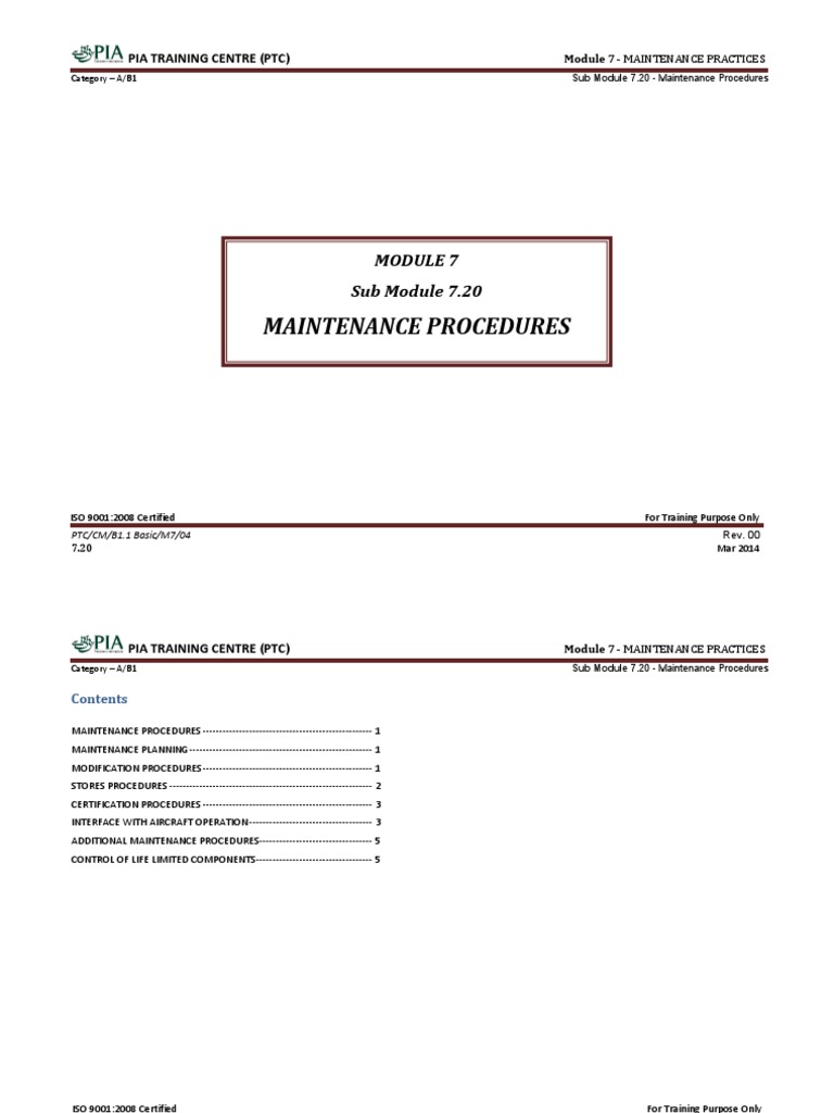Module 7 (Maintenance Practices) Sub Module 7.20 (Maintenance ...