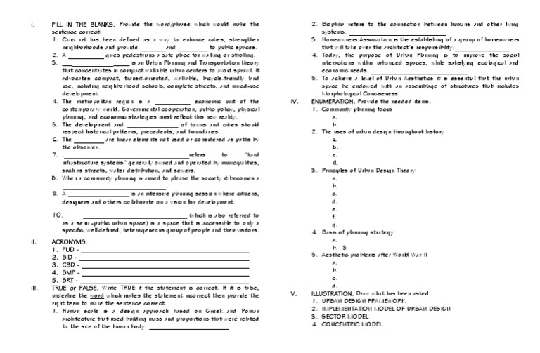 Urban Planning and Design Concepts Quiz | PDF | Urban Design | Urban Sprawl