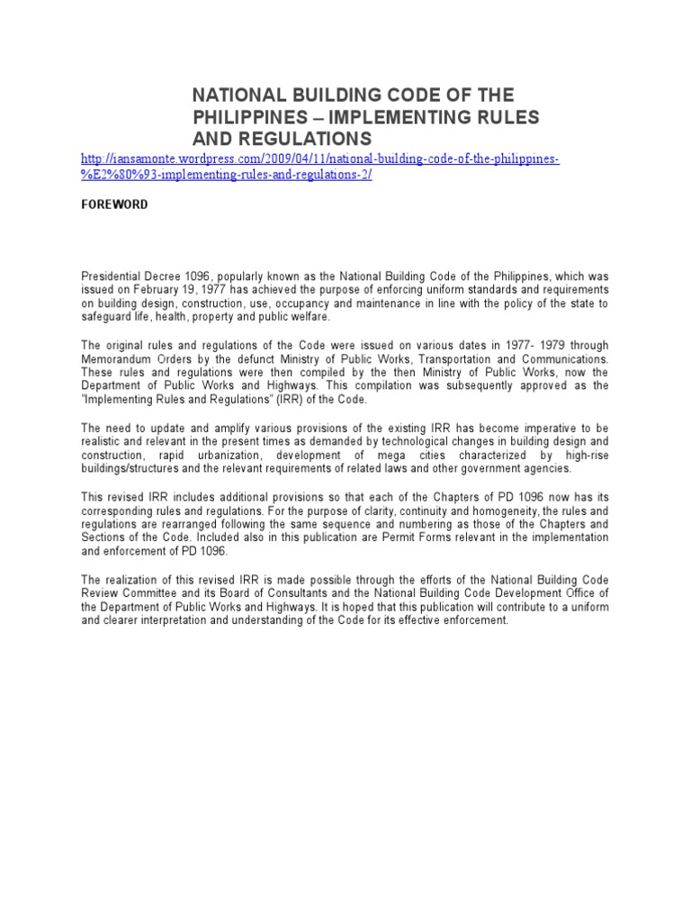 National Building Code Philippines IRR | PDF | Business