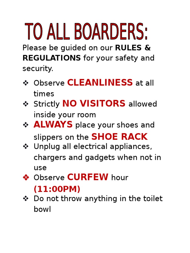 Dormitory Rules and Regulations Guide | PDF | Home & Garden | Wellness