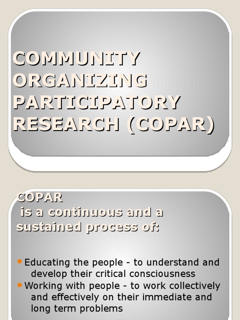 Community Organizing Participatory Research (Copar) | PDF | Community ...