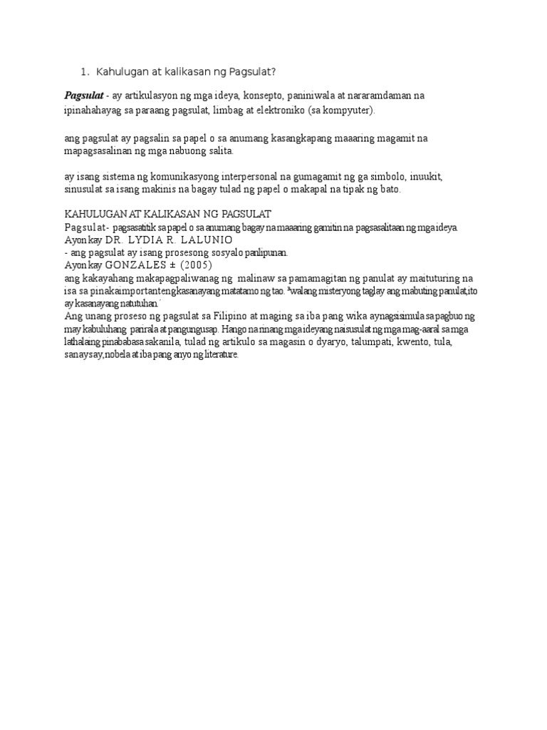 Kahulugan at Kalikasan NG Pagsulat | PDF