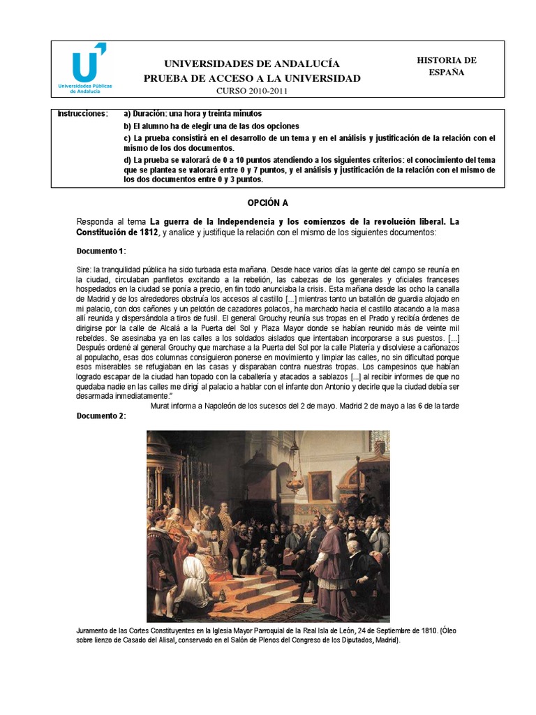 Examen de Historia de España EVAU 2011 | PDF
