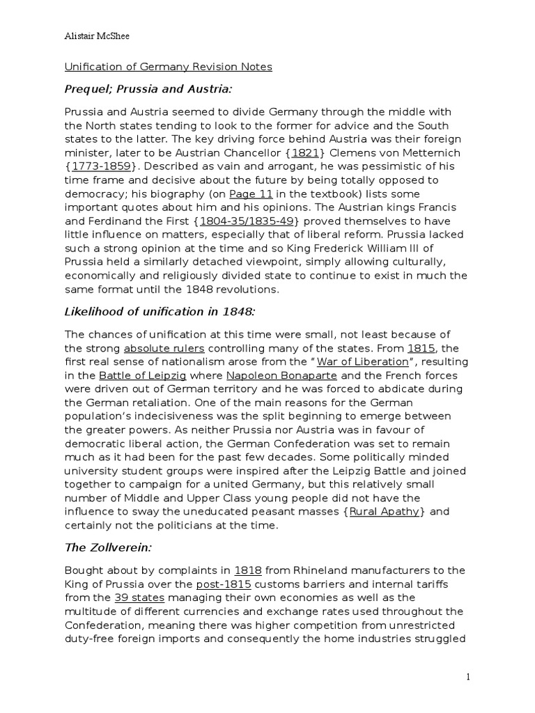 German Unification Study Guide | PDF | Kingdom Of Prussia | Otto Von ...