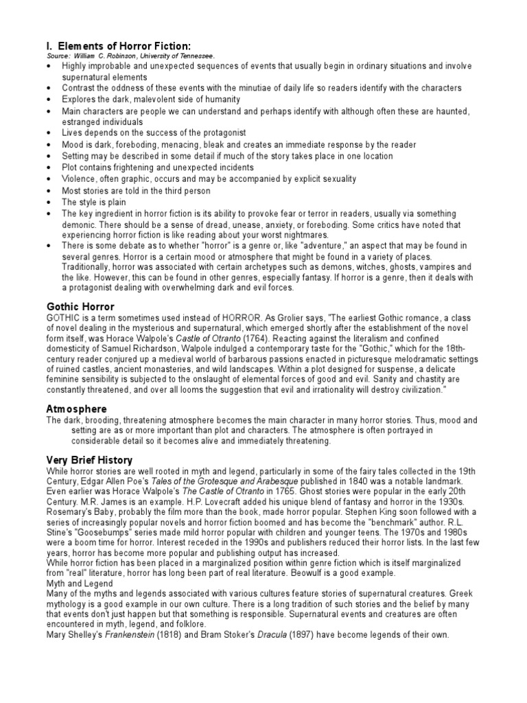 Elements of Horror Fiction | PDF | Gothic Fiction | Horror Fiction
