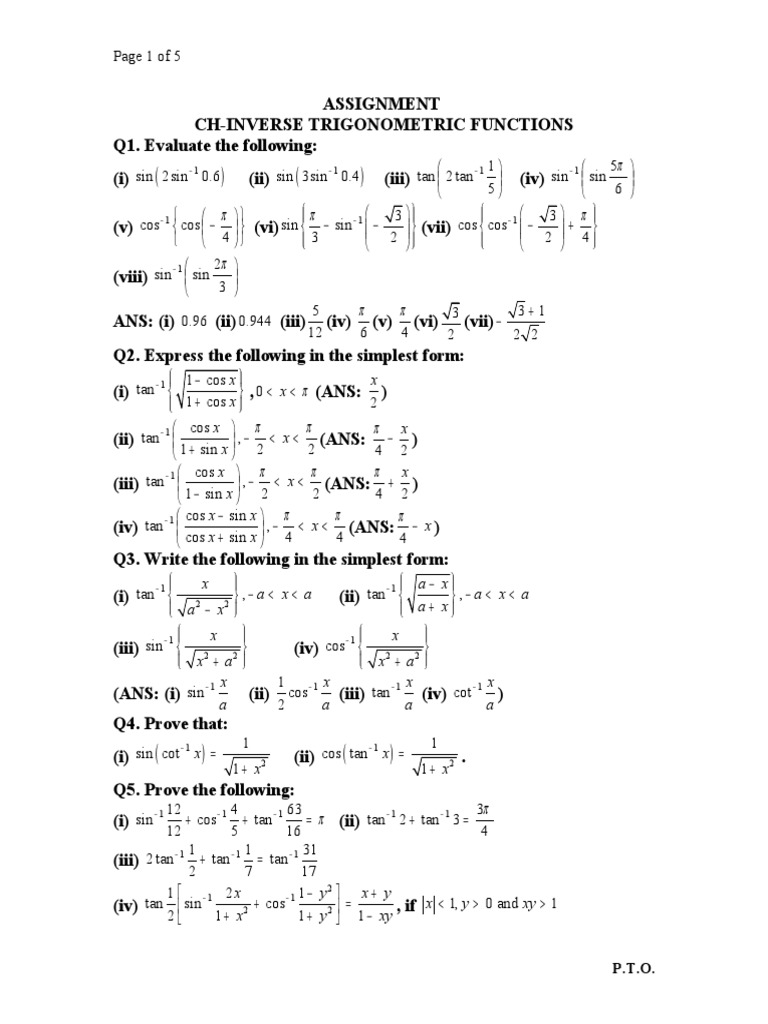 Inverse Trigonometric Functions | PDF | Sine | Equations