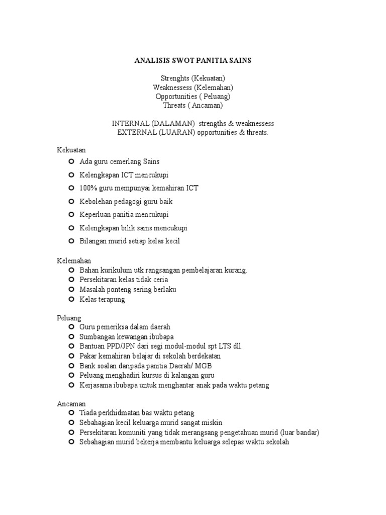 Analisis SWOT Panitia Sains | PDF