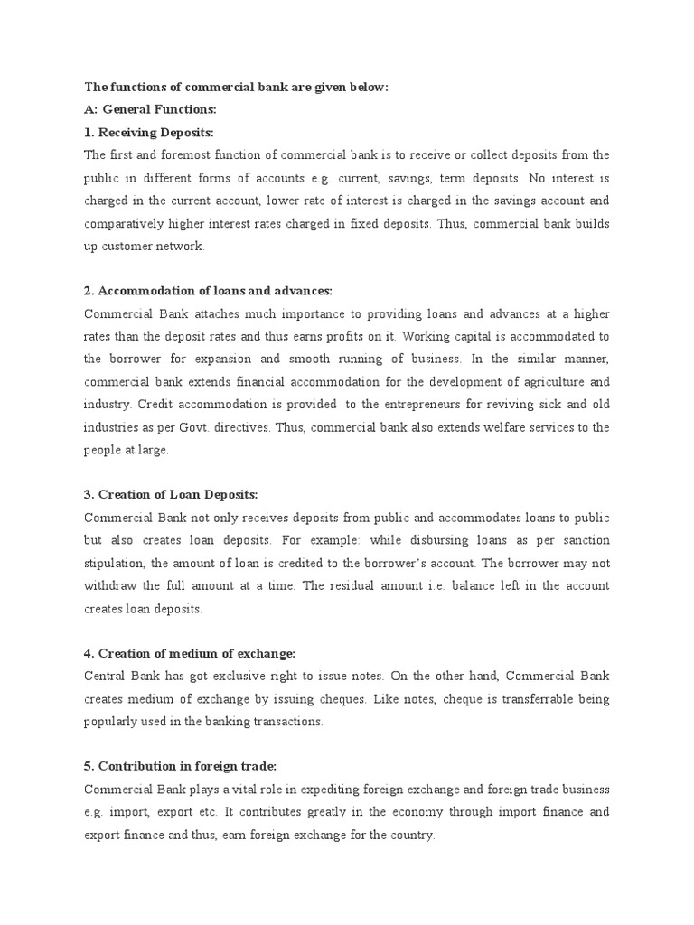 Functions of Commercial and Central Banks | PDF | Money Supply | Banks
