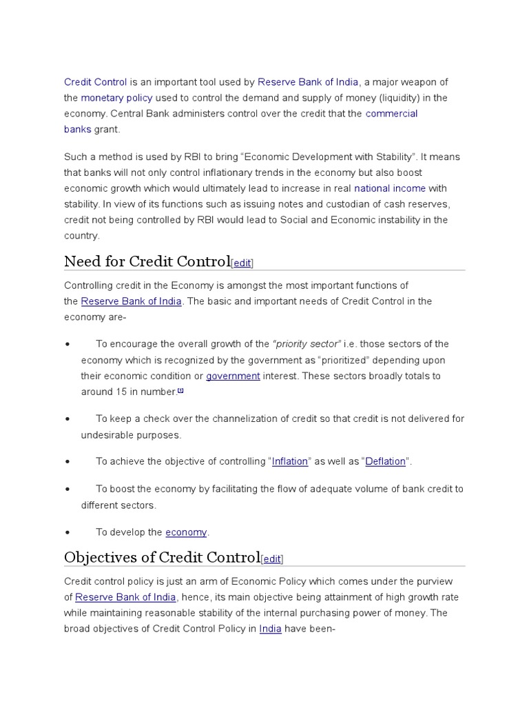 RBI Credit Control in India | PDF | Reserve Bank Of India | Central Banks