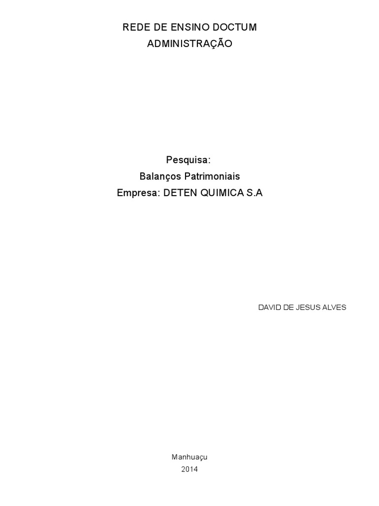 Balanço Patrimonial da Deten Química S.A. | PDF | Economia | Economia ...