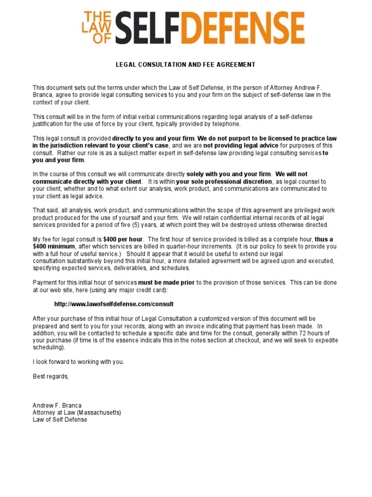 Law of Self Defense Consult Letter | Self Defense | Lawyer
