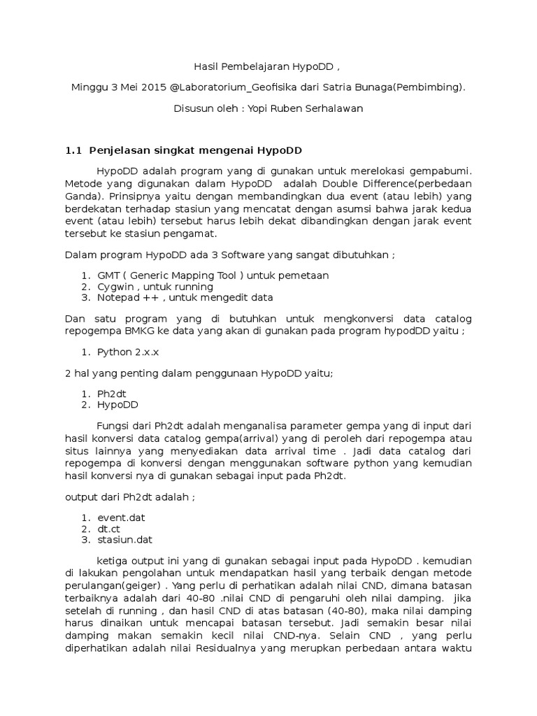 Hasil Pembelajaran HypoDD PDF | PDF