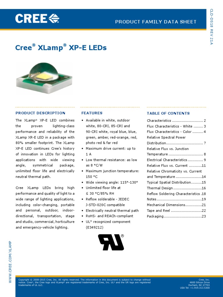 Cree Xlamp XP-e Leds: Product Family Data Sheet | PDF | Soldering ...
