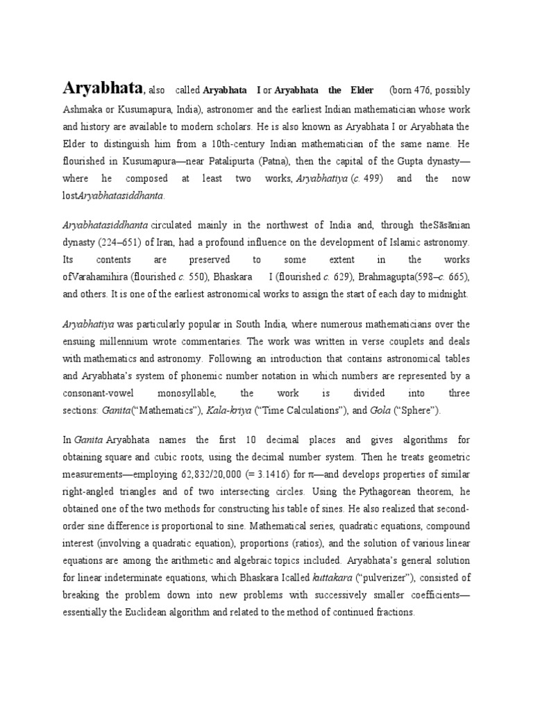 Aryabhata | PDF | Teaching Mathematics | Science