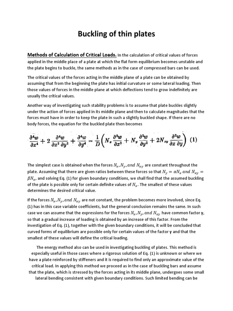 Buckling of Thin Plates | PDF | Buckling | Bending