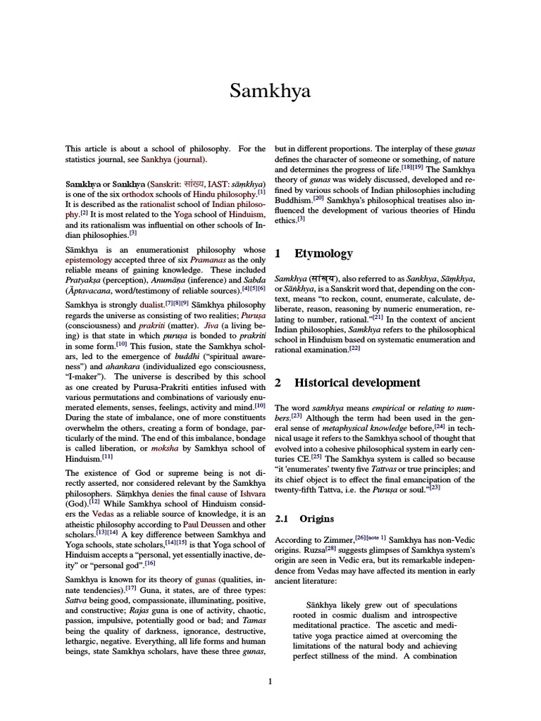 Samkhya - Hindu Philosophical School | PDF | Upanishads | Ancient ...
