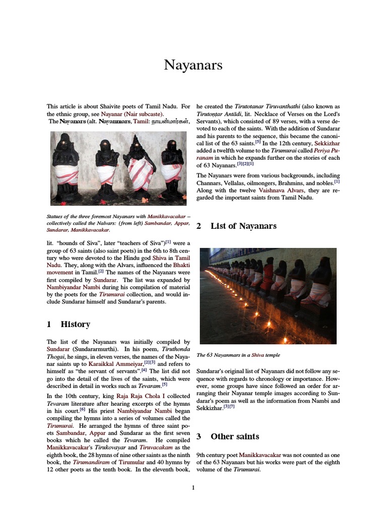 Nayanars - Tamil Shaiva Saints | PDF | Indian Literature | Indian Religions