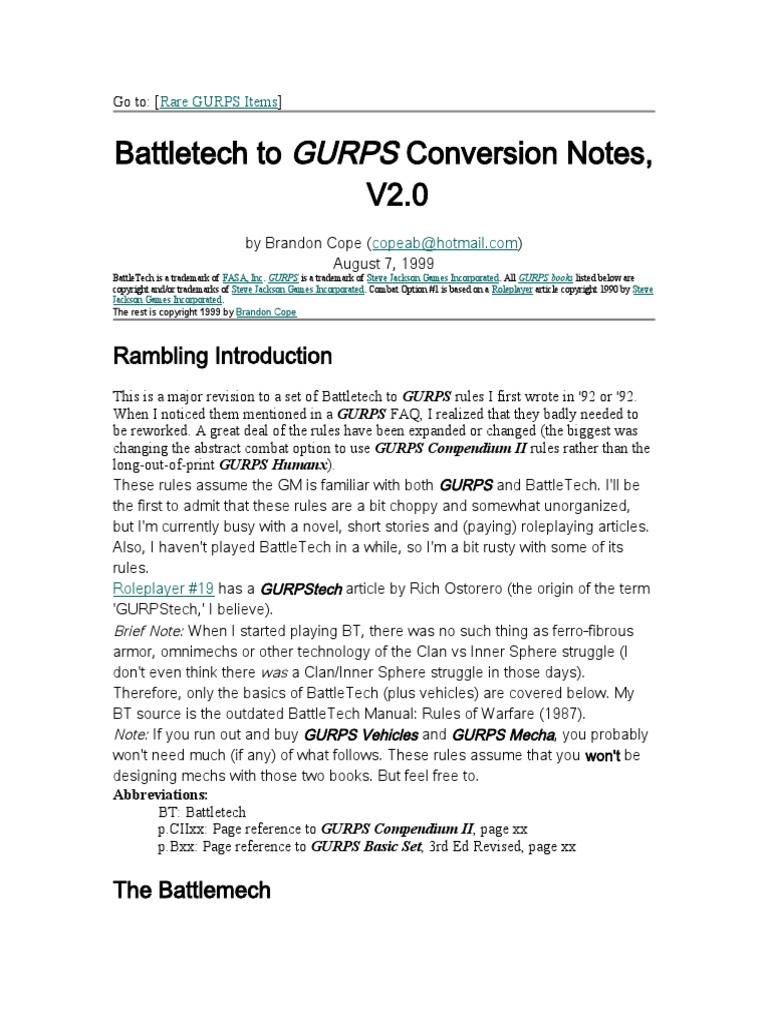 GURPS - Battletech | PDF | Battle Tech | Armed Conflict