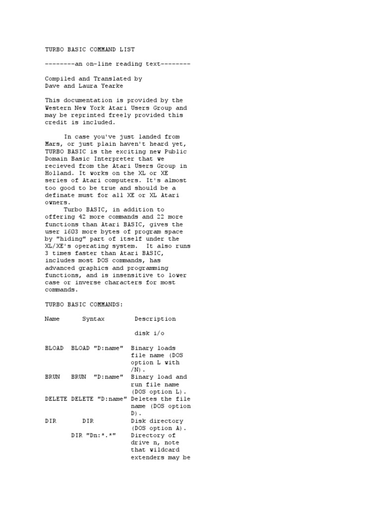 Turbo Basic Command List | PDF | Control Flow | Software Engineering