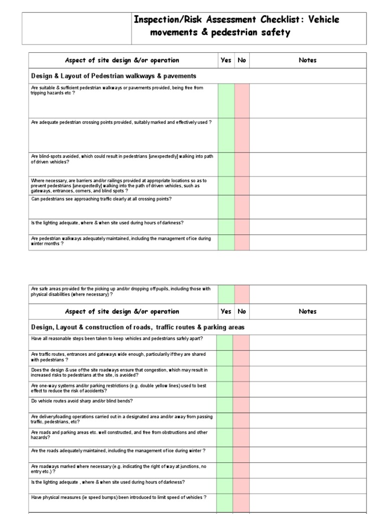 Vehicle Pedestrian Inspection Checklist | PDF | Sidewalk | Traffic