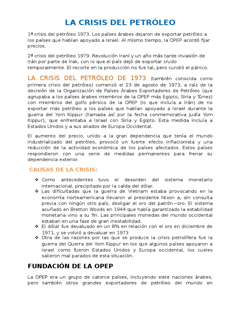 Crisis Petroleo | PDF | Crisis petrolera de 1973 | OPEP