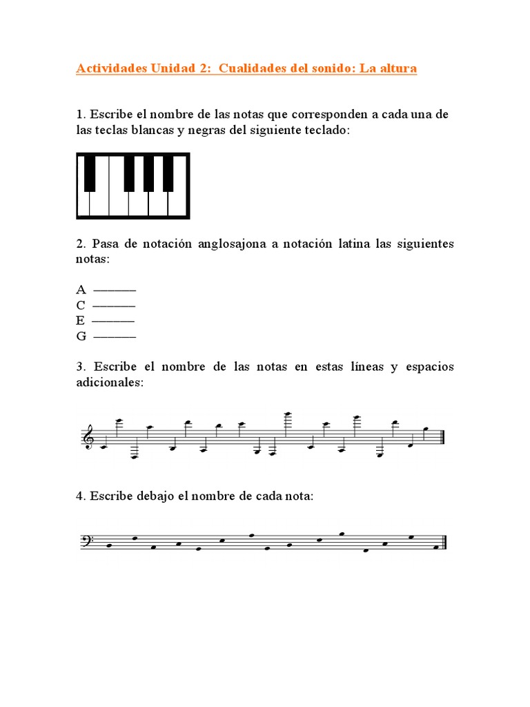 Actividades sobre Altura del Sonido | PDF | Estudios de idiomas ...