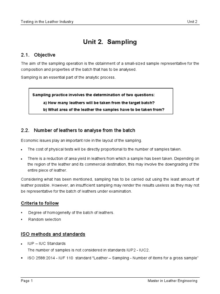 Testing Leather - Unit 2 | Download Free PDF | Leather | Sampling ...