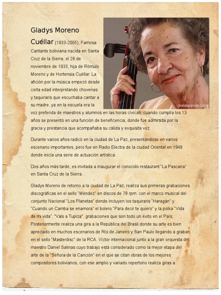 Biografía de Gladys Moreno, Diva Boliviana | PDF | Bolivia | Ocio