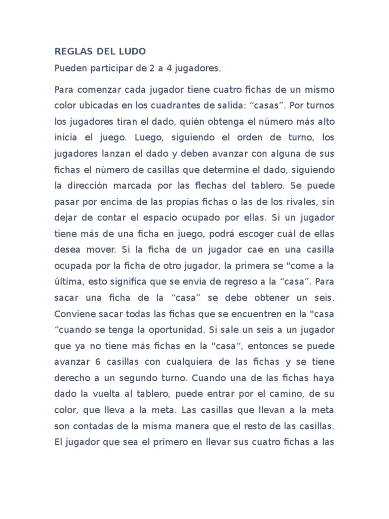 Reglas del juego Ludo para 4 jugadores | PDF