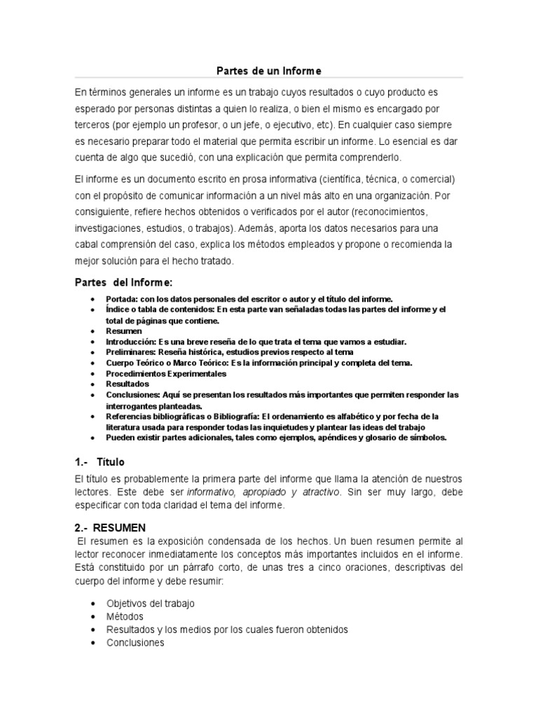 Partes de Un Informe | Teoría | Información