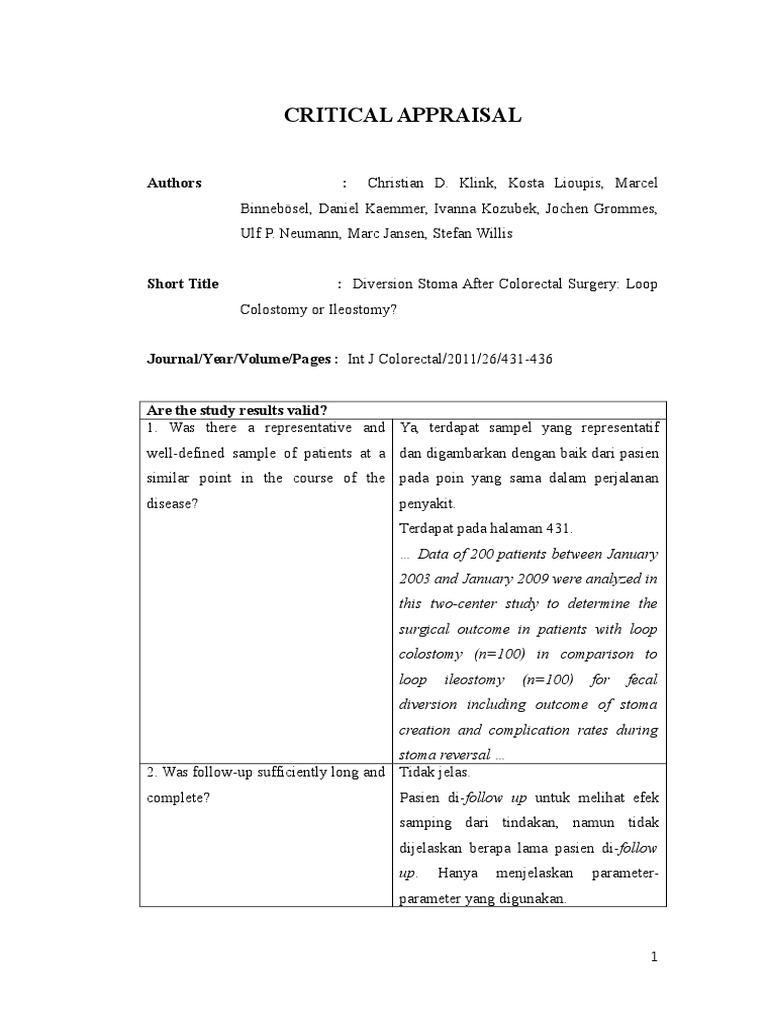 Critical Appraisal 2 | PDF | Medicine | Medical Specialties